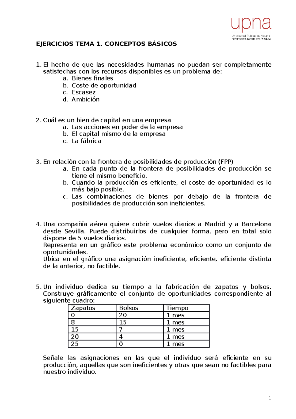 Práctica 1 - Práctica economía - EJERCICIOS TEMA 1. CONCEPTOS BÁSICOS ...