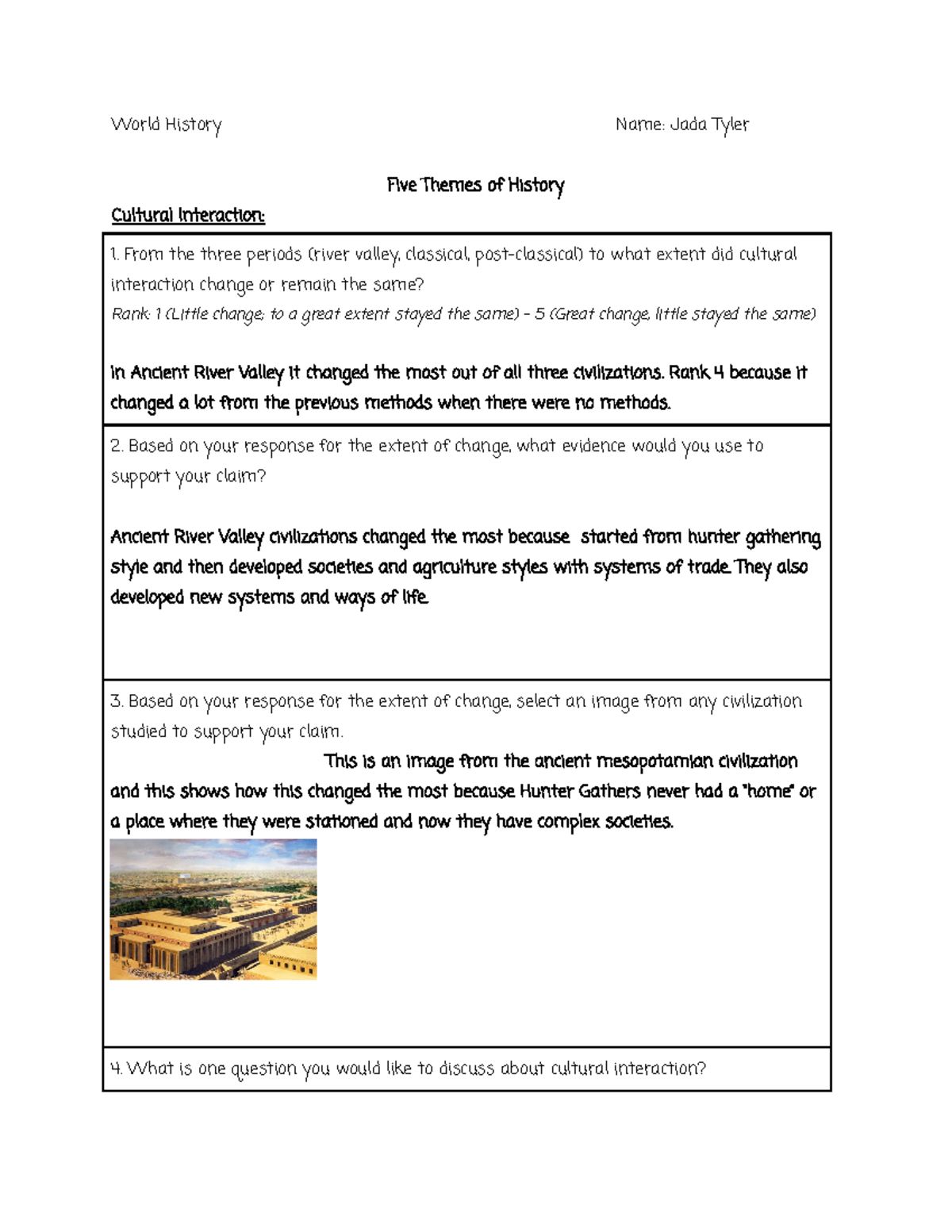 5 Themes Anchor Activity - World History Name: Jada Tyler Five Themes ...