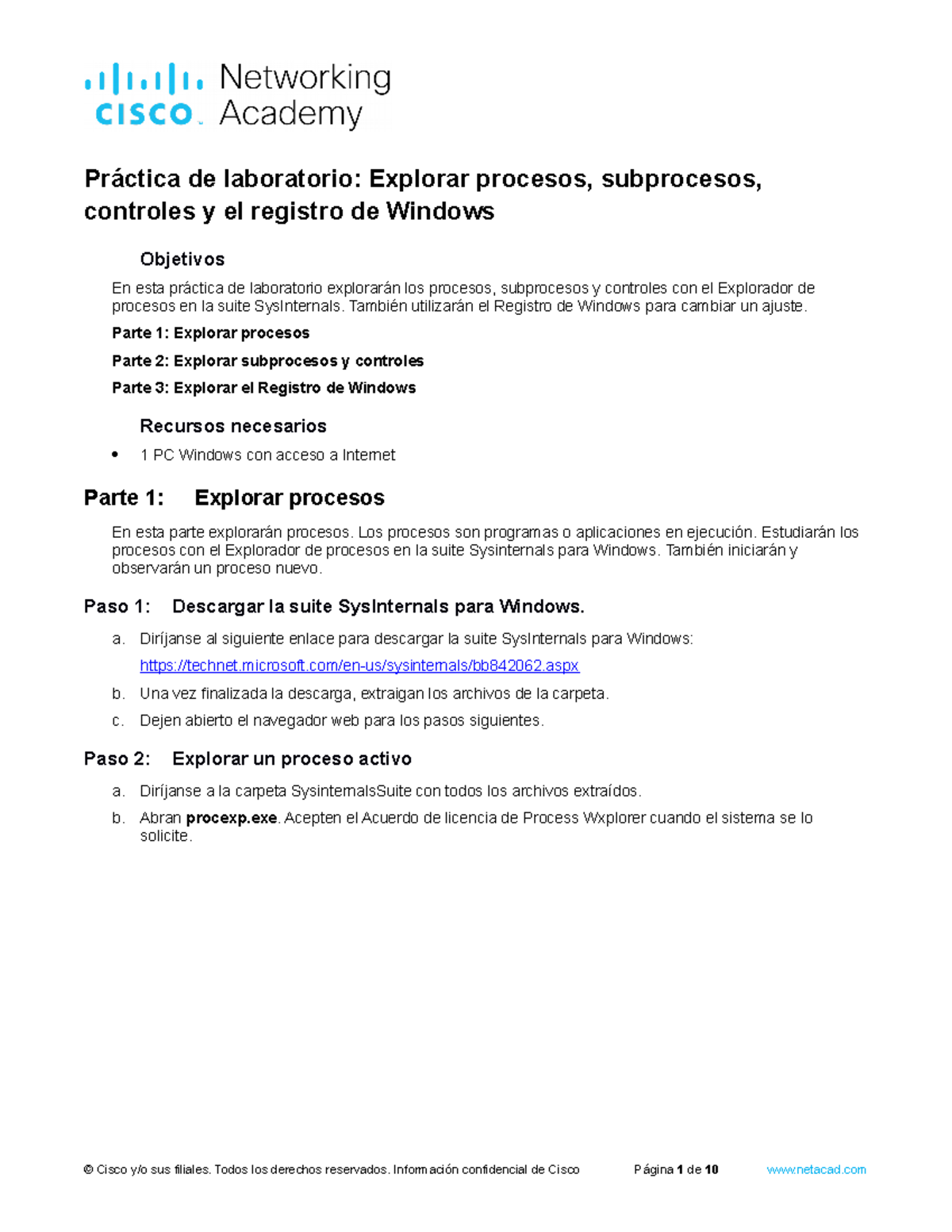 2.1.2.10 Lab - Exploring Processes, Threads, Handles, and Windows Registry - Práctica de - Studocu