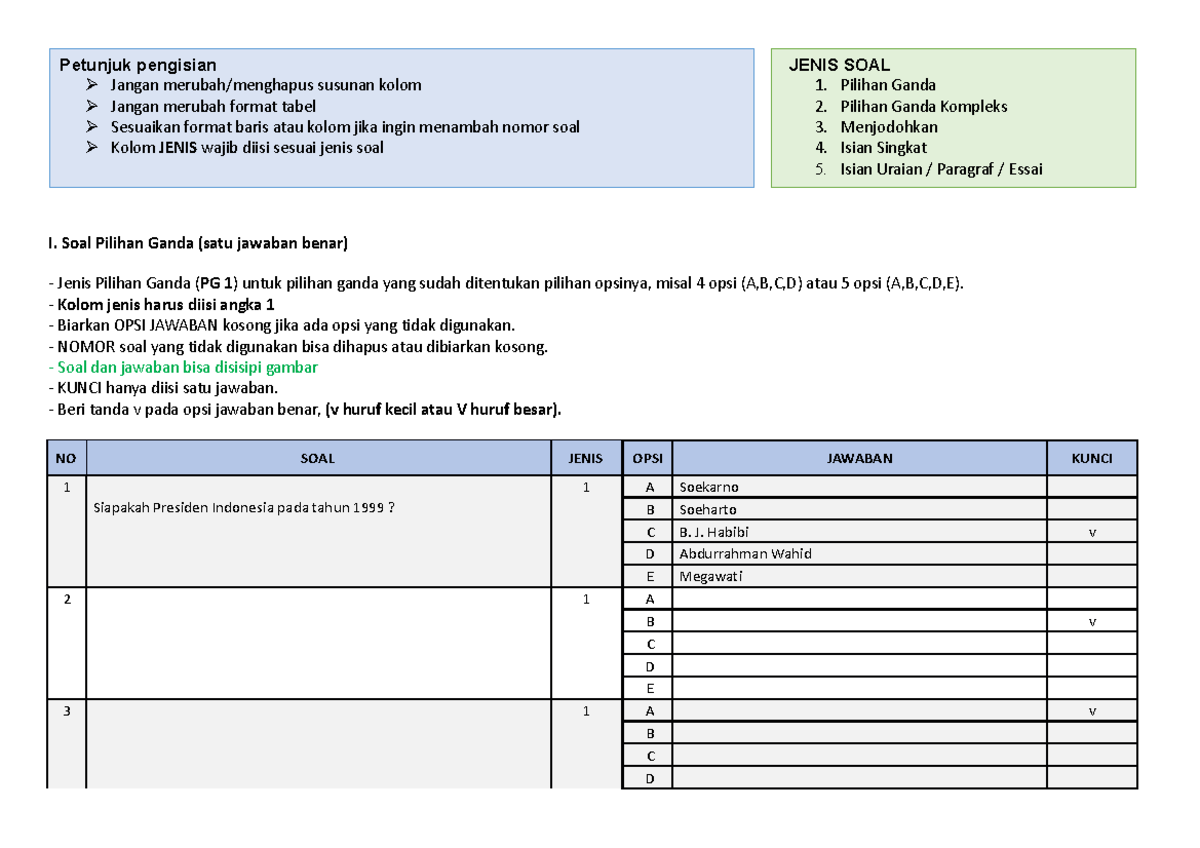 Template Soal Matematika coa - I. Soal Pilihan Ganda (satu jawaban ...