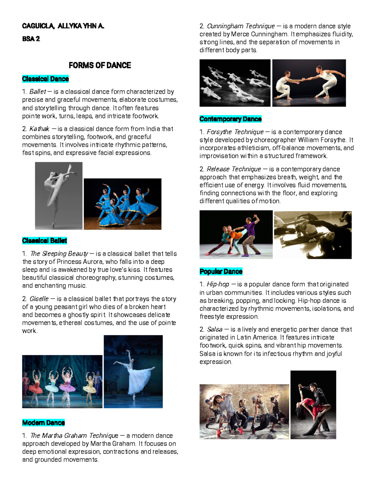 Pe assignment - answer - CAGUICLA, ALLYKA YHN A. BSA 2 FORMS OF DANCE ...