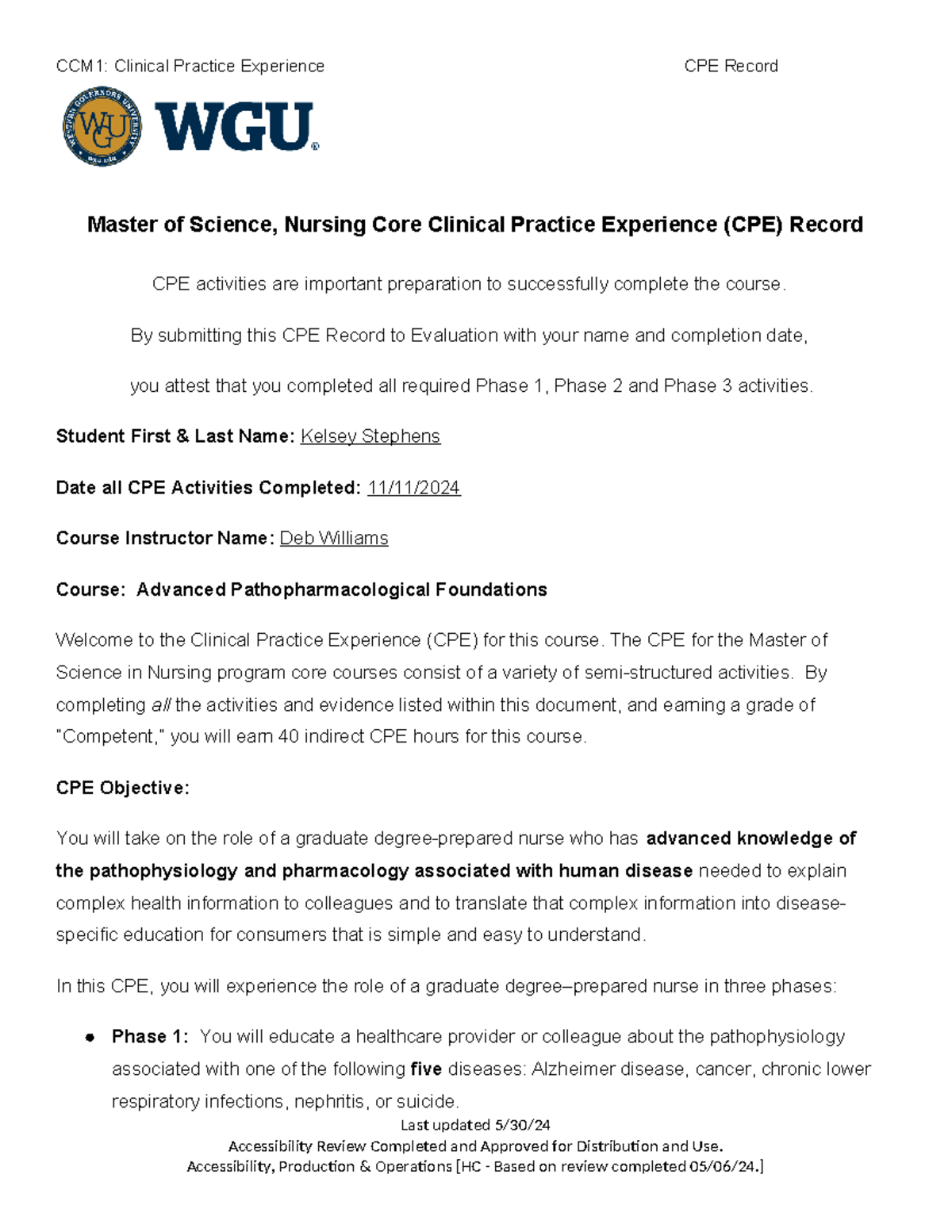 D027 CPE Record - WGU- November 2024 - Master of Science, Nursing Core ...