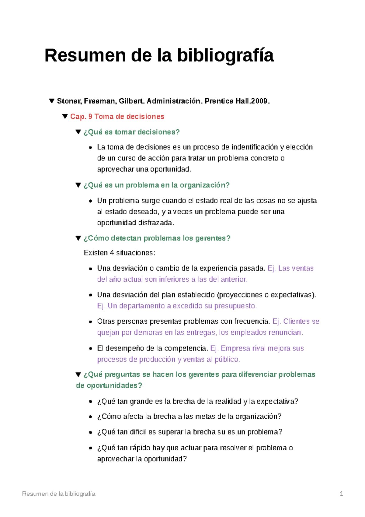 Resumen de la bibliografa - Resumen de la bibliografía Stoner, Freeman ...