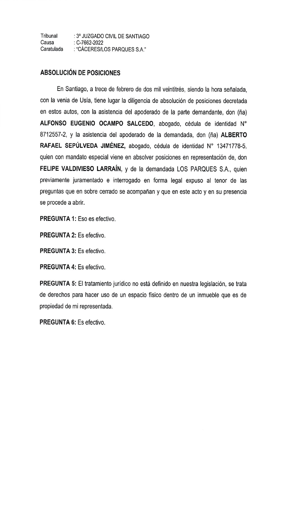 Absolucion DE Posiciones Ejemplo - Pliego de posiciones que deberá absolver don FELIPE ...