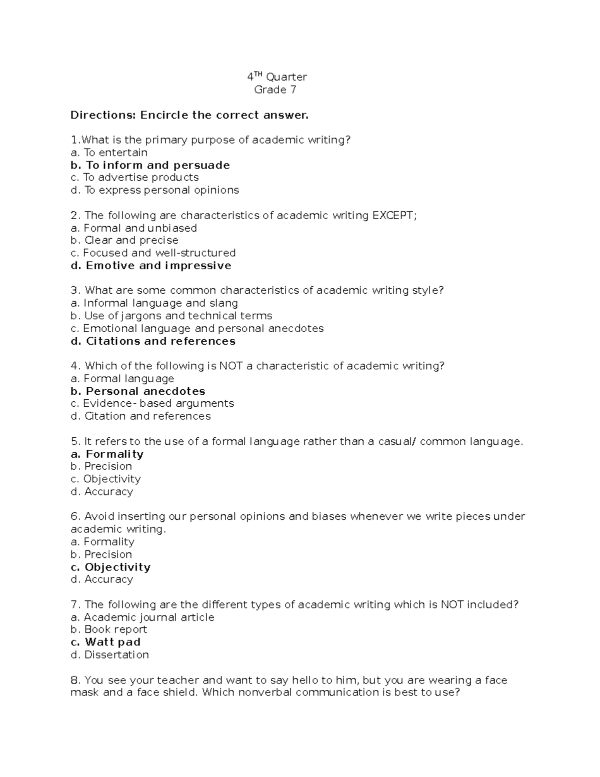 Inbound 7748693428659578879 - 4 TH Quarter Grade 7 Directions: Encircle ...