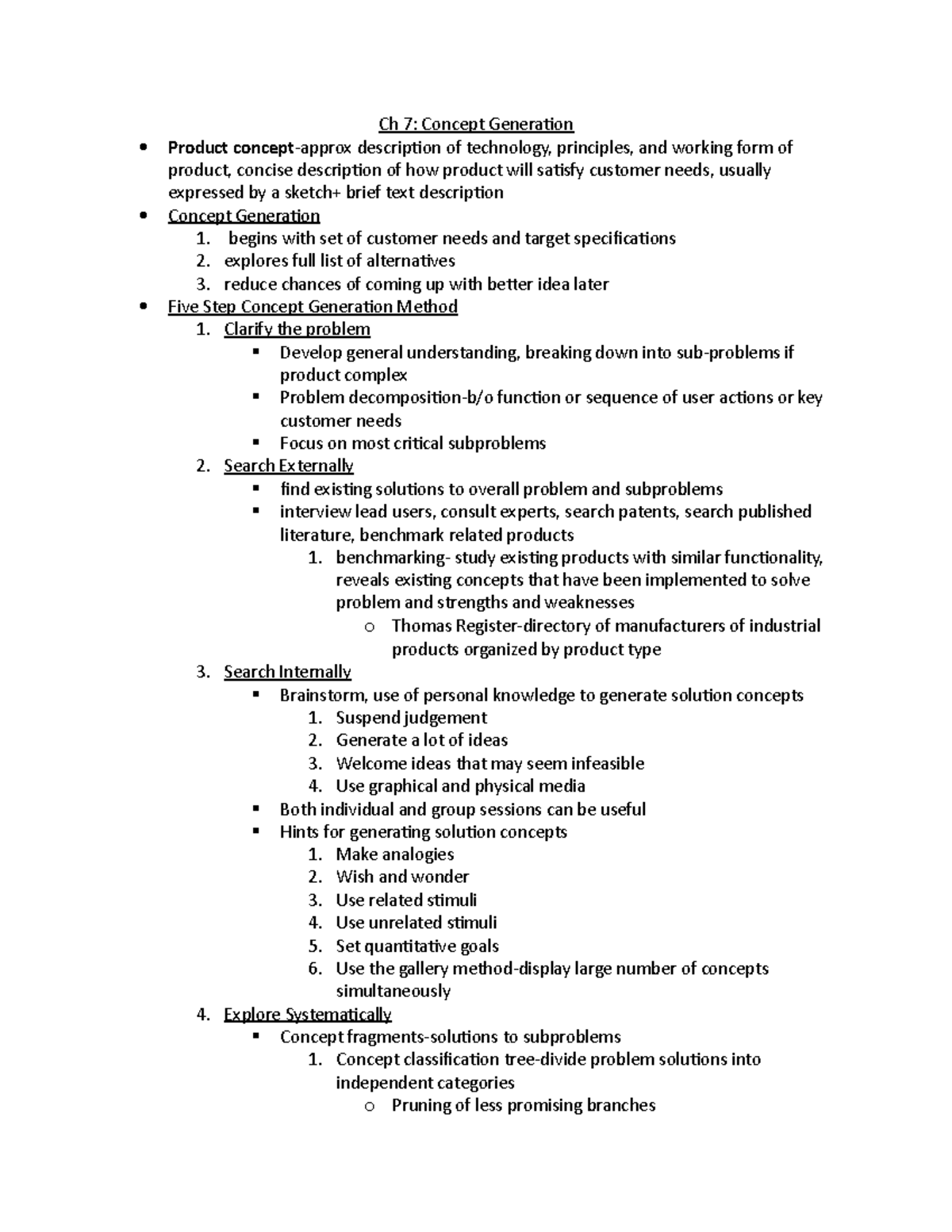 Ch 7 - Lecture notes 7 - Ch 7: Concept Generation Product concept ...