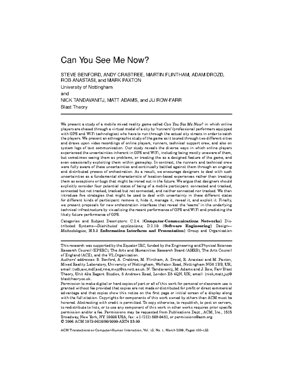 Benford-Can You See Me Now-tochi - Can You See Me Now? STEVE BENFORD, ANDY CRABTREE, MARTIN ...