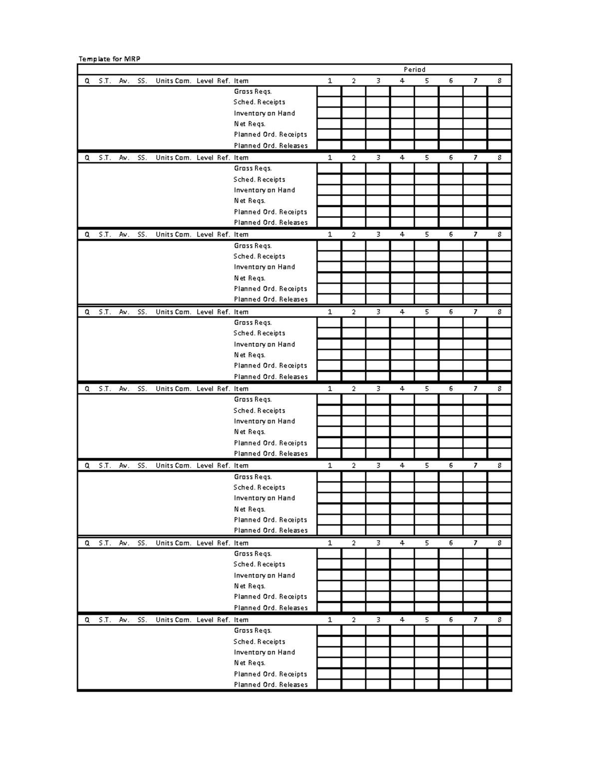 2. MRP template - Template for MRP Q S. Av. SS. Units Com. Item 1 2 3 4 ...