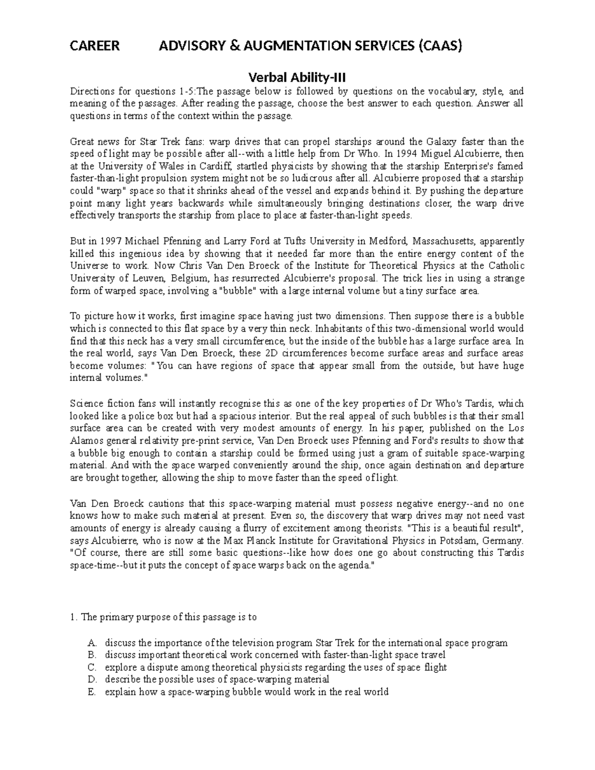 VSVA 16 C - Practice Questions - Cognitive Aptitude Test I - KIIT ...