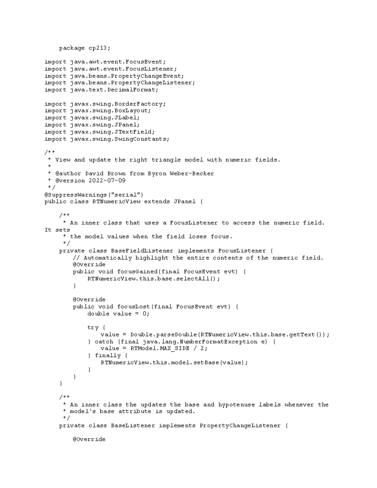 Cp213 numericview - part of assignment - package cp213; import java.awt.event; import - Studocu