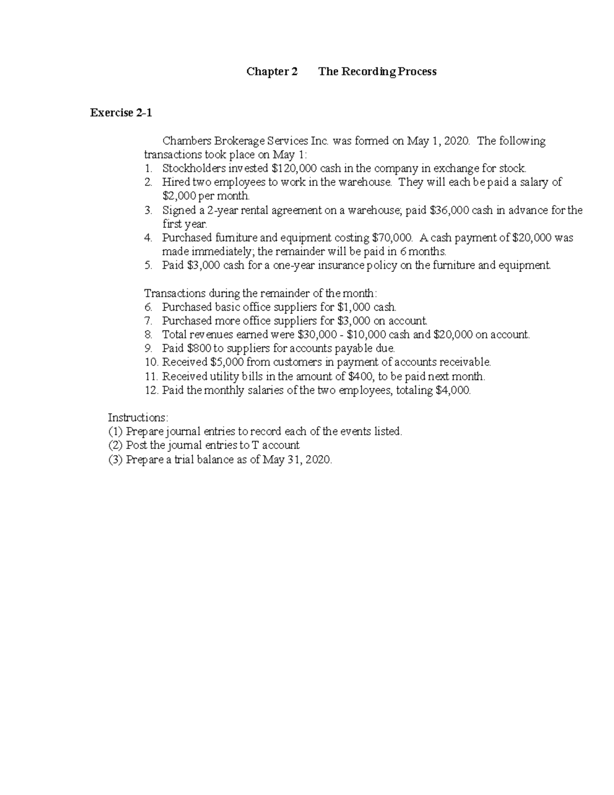 E2-1(2)(3)answer - Practice question answer chapter 2 - Chapter 2 The ...