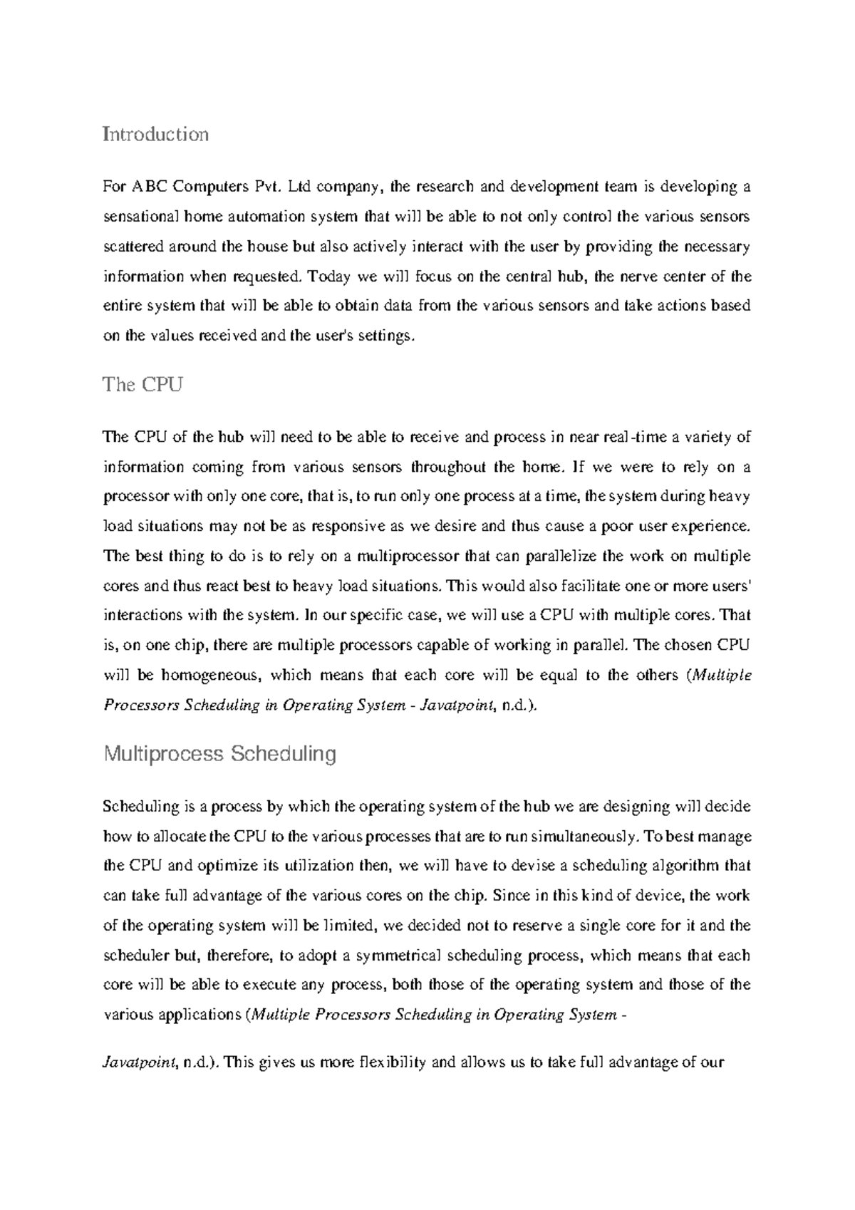 Operating systems 1 written assignment unit 4 - Introduction For ABC Computers Pvt. Ltd company ...