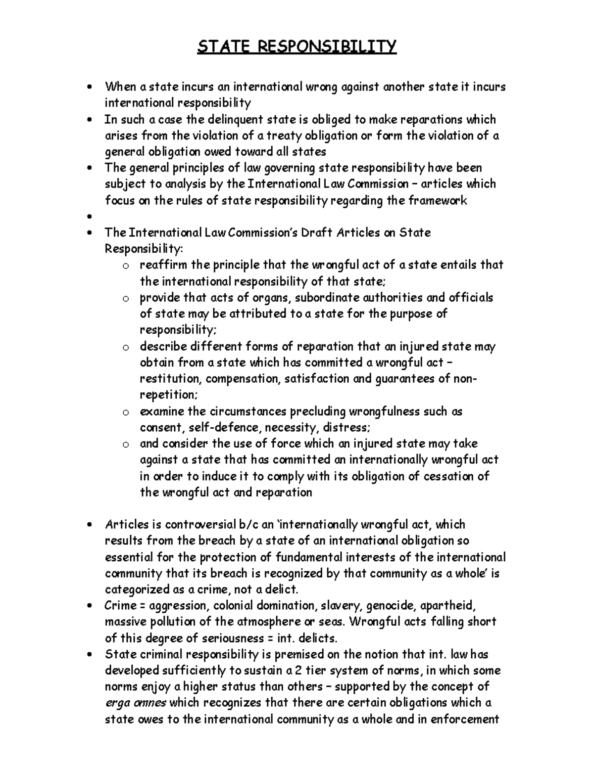 08)State Responsibility - STATE RESPONSIBILITY When a state incurs an ...