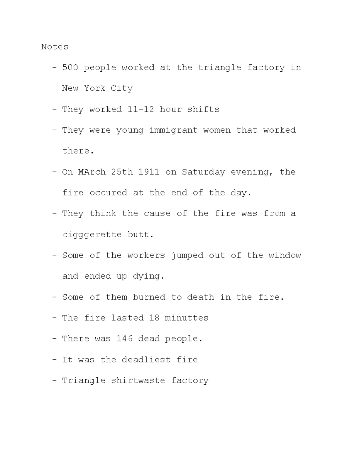 Triangle factory fire - notes - Notes - 500 people worked at the ...