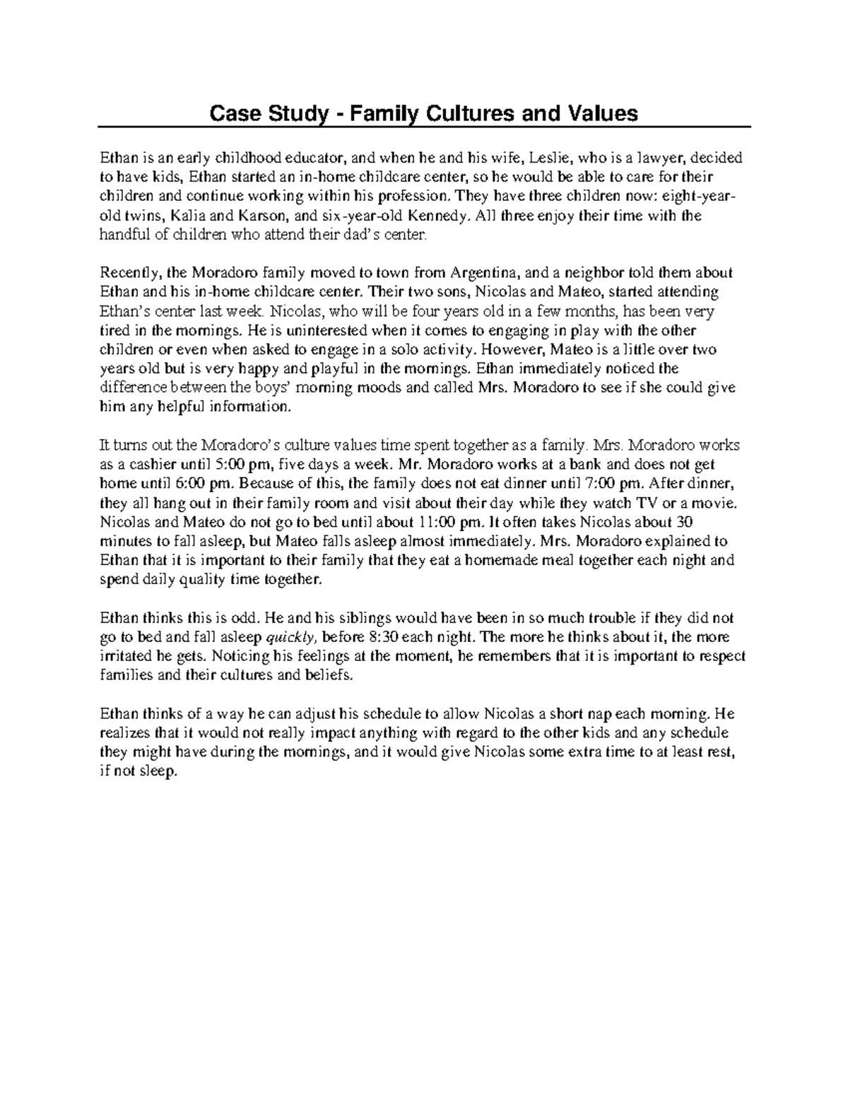 Case Study-Family Cultures and Values - Case Study - Family Cultures ...