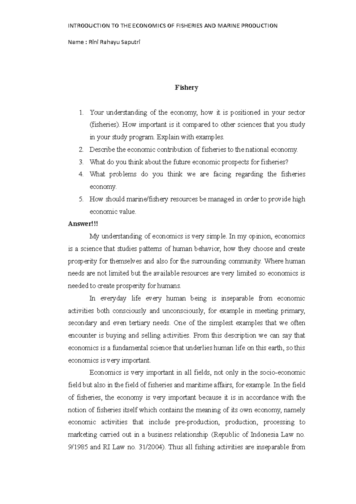 Introduction TO THE Economics OF Fisheries AND Marine Production ...