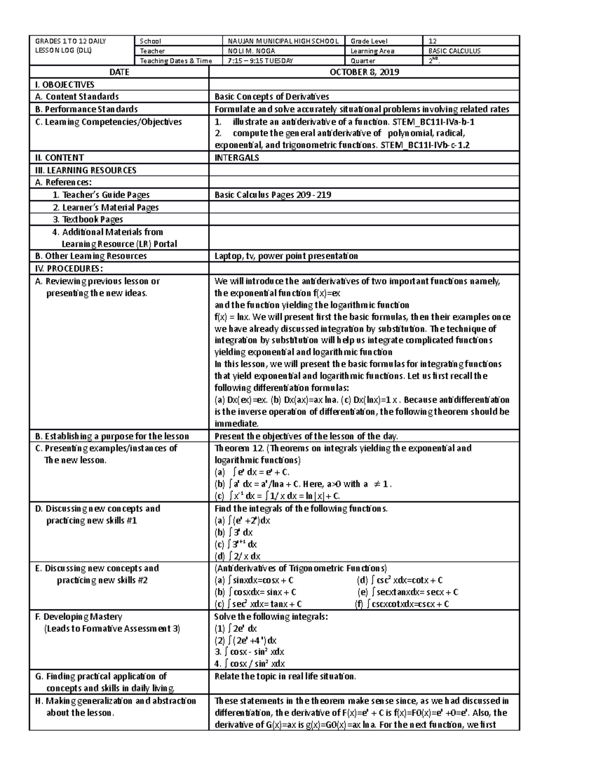 Comput~2 - BASIC CALCULUS - GRADES 1 TO 12 DAILY LESSON LOG (DLL ...