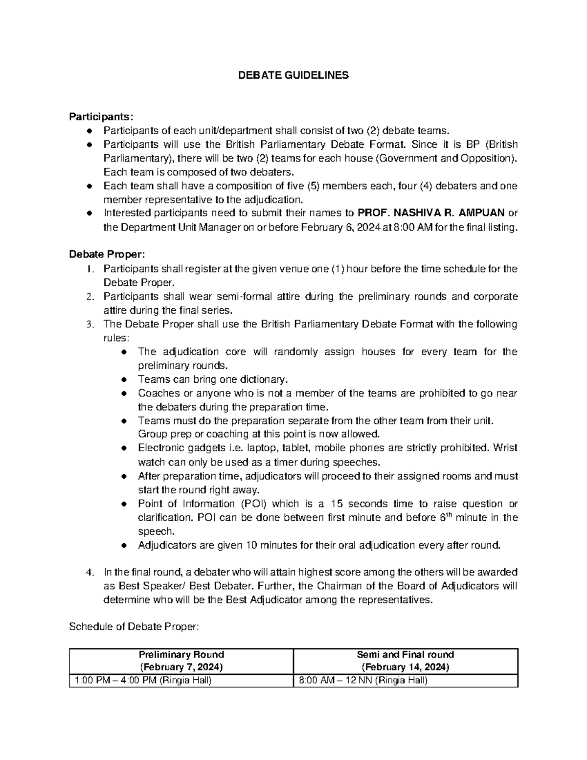 Debate- Guidelines-2024 - DEBATE GUIDELINES Participants: Participants ...