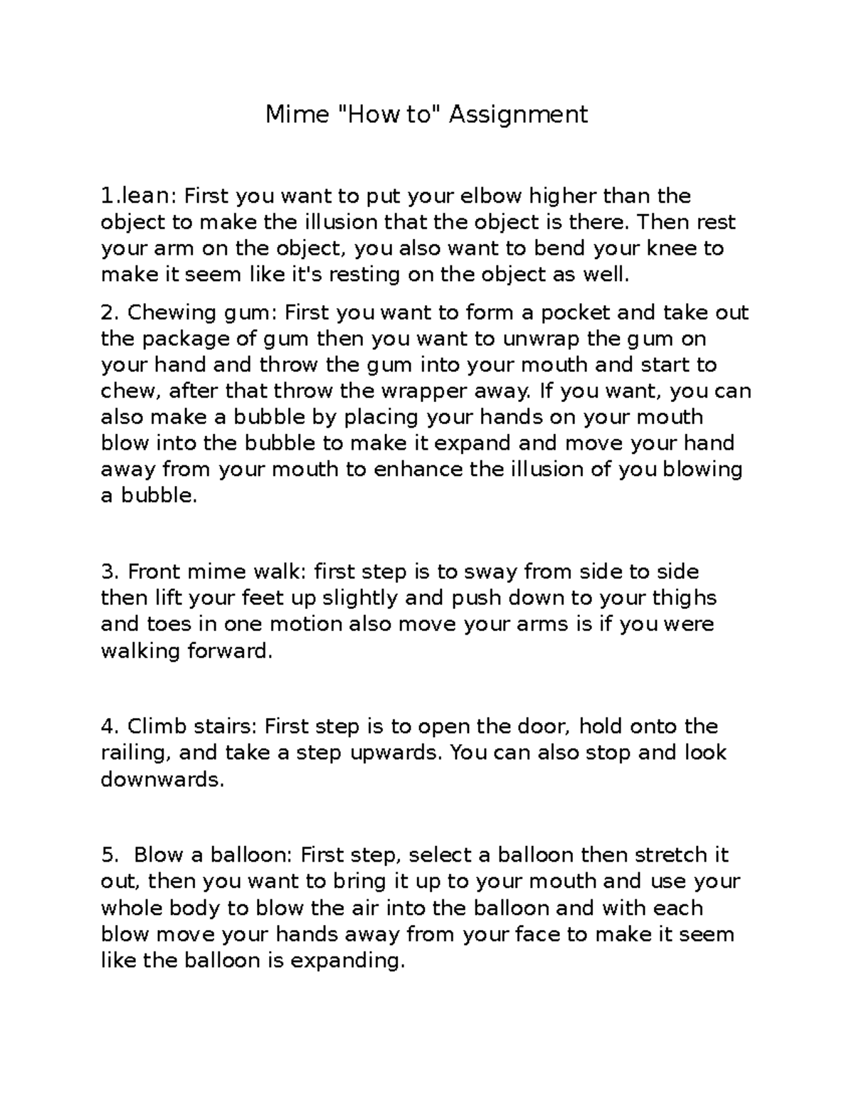 Mime How to Assignment - Drama - Bishop Ryan CSS - Studocu