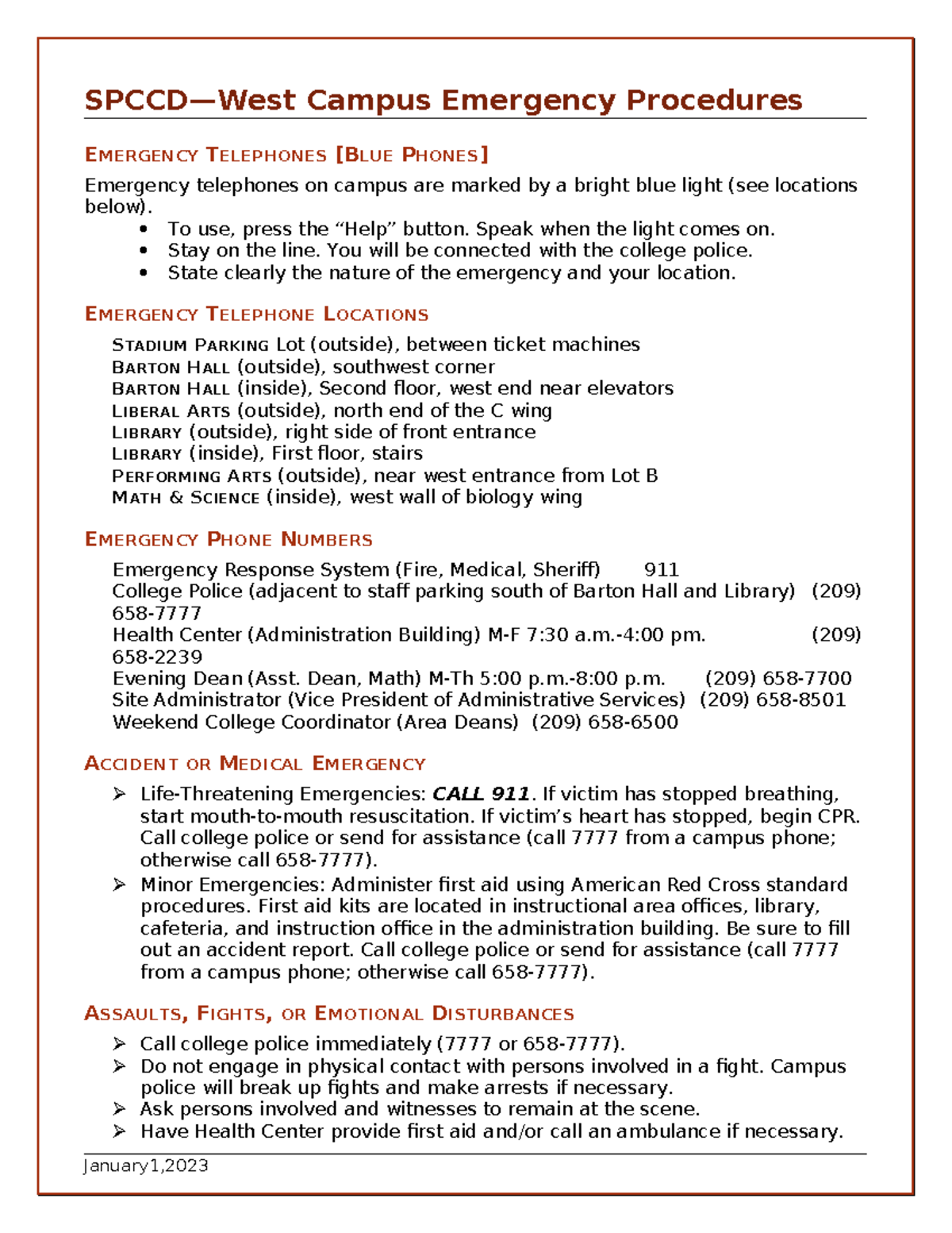 practice work 1 - SPCCD—West Campus Emergency Procedures EMERGENCY ...
