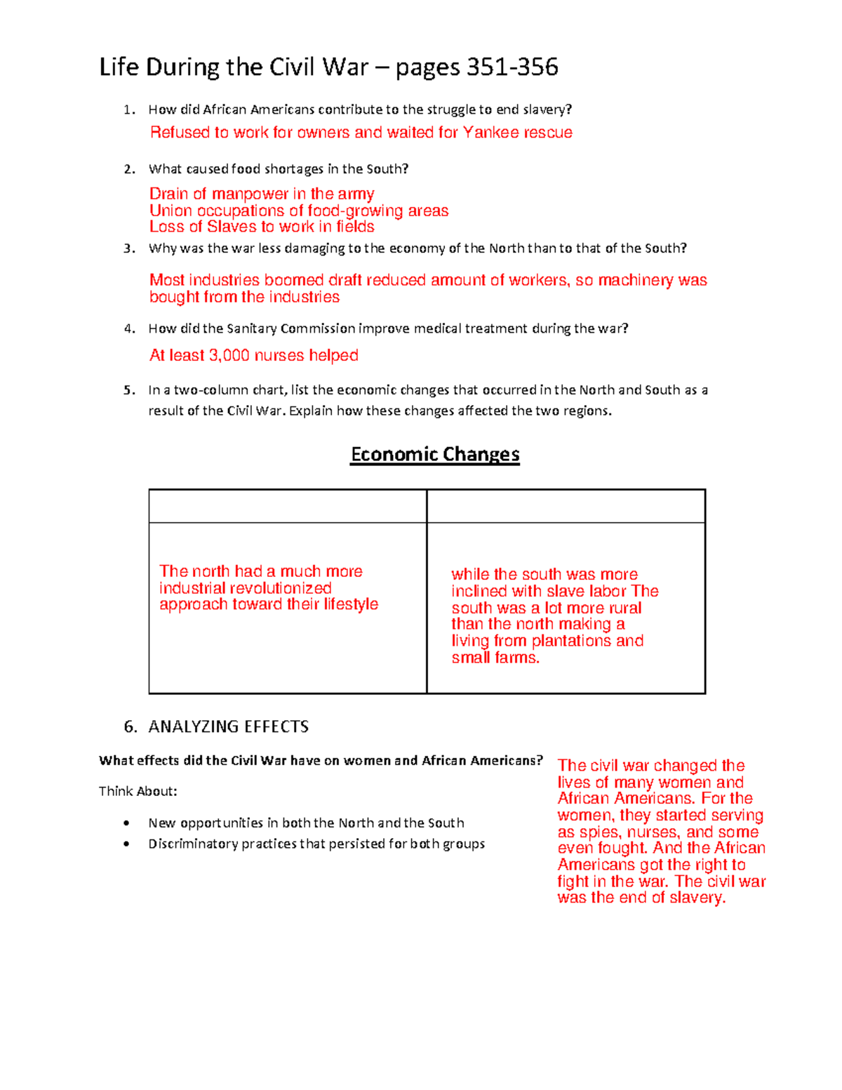 Life During Civil war worksheet - BIO 398 - Studocu