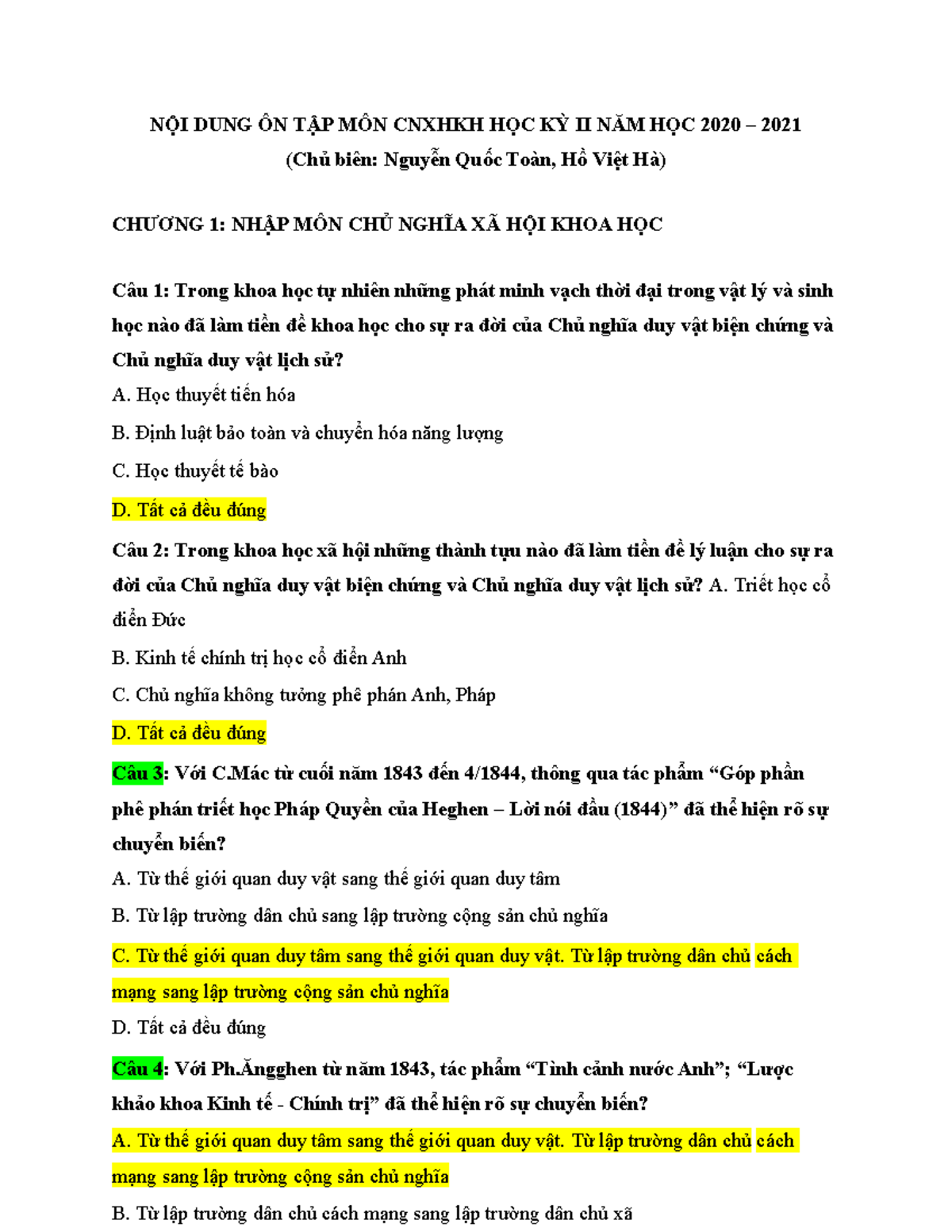 Trac-nghiem-va-dap-an-chu-nghia-xa-hoi-khoa-hoc buh - NỘI DUNG ÔN TẬP MÔN CNXHKH HỌC KỲ II NĂM ...