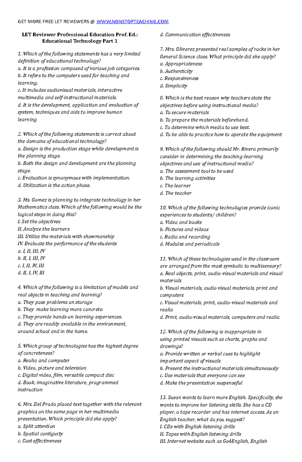 Educational Technology PART 1 - GET MORE FREE LET REVIEWERS @ WWW ...