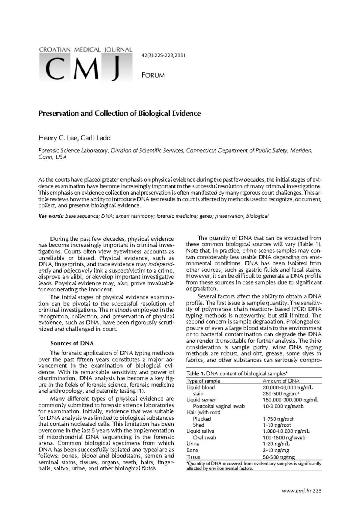 Collection of Evidence in forensic Science - 42(3):225-228, FORUM ...