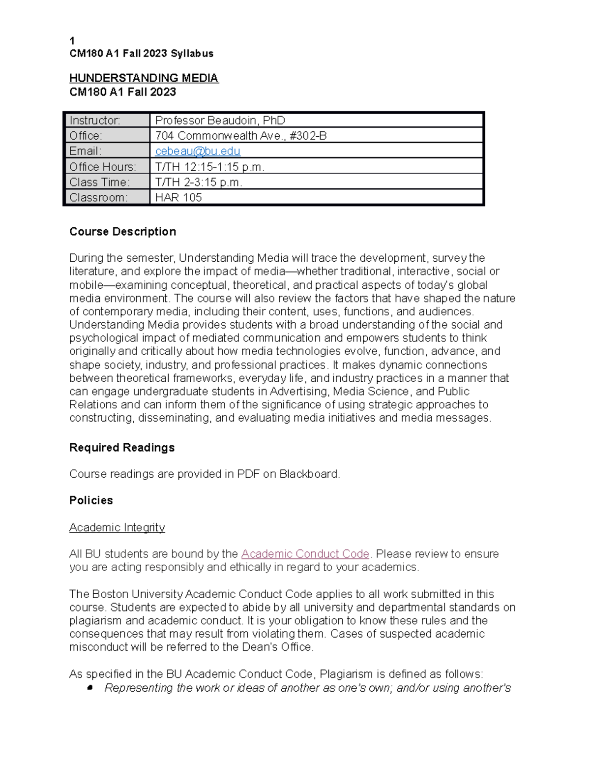 CM180 Syllabus Fall 2023 Sep4 - CM180 A1 Fall 2023 Syllabus ...