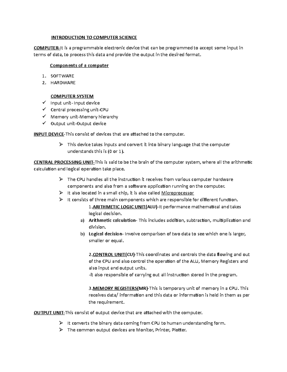 Introduction TO Computer Science - for merge - INTRODUCTION TO COMPUTER SCIENCE COMPUTER-It is a ...