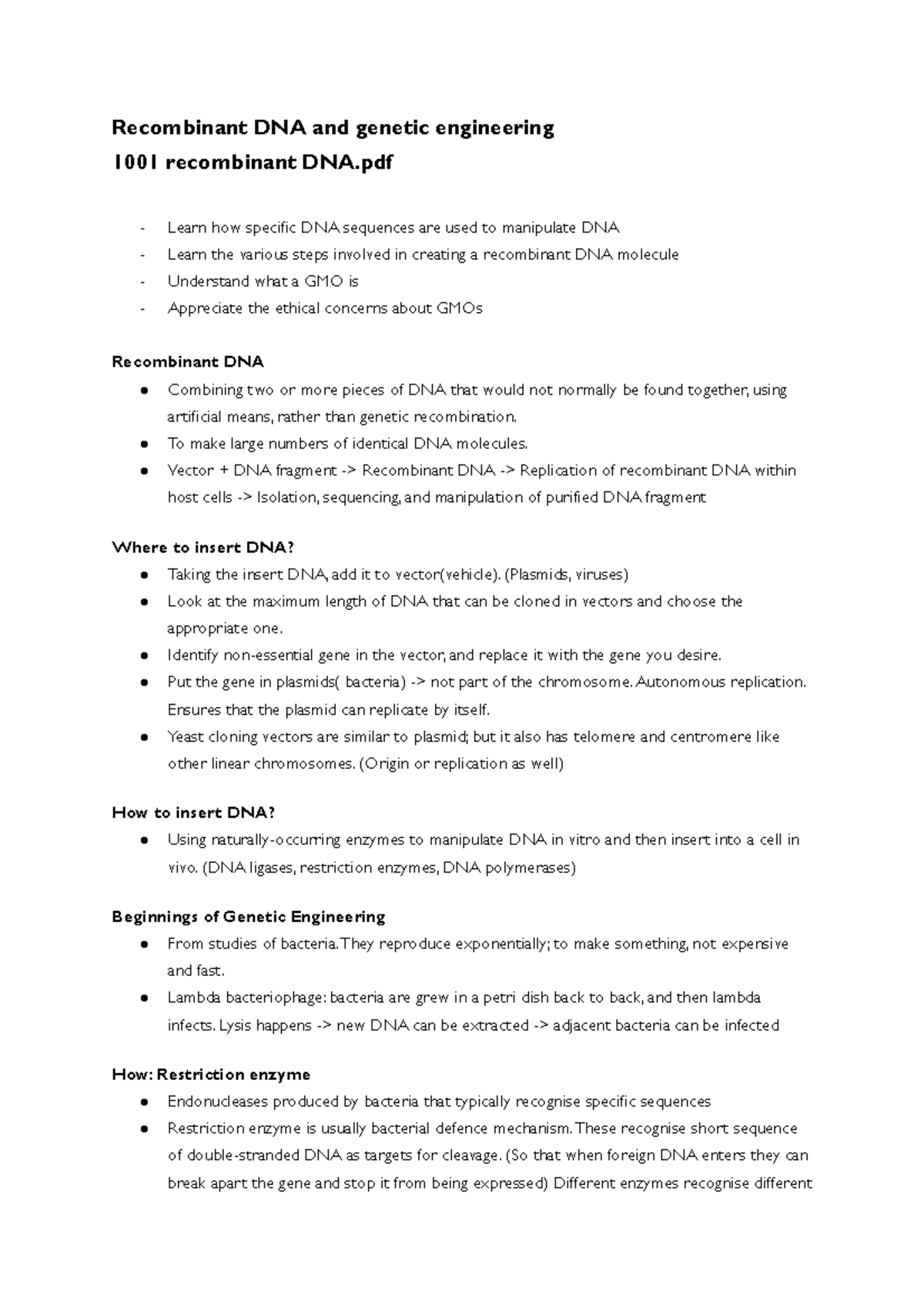 1001 Recombinant DNA - Recombinant DNA and genetic engineering 1001 ...