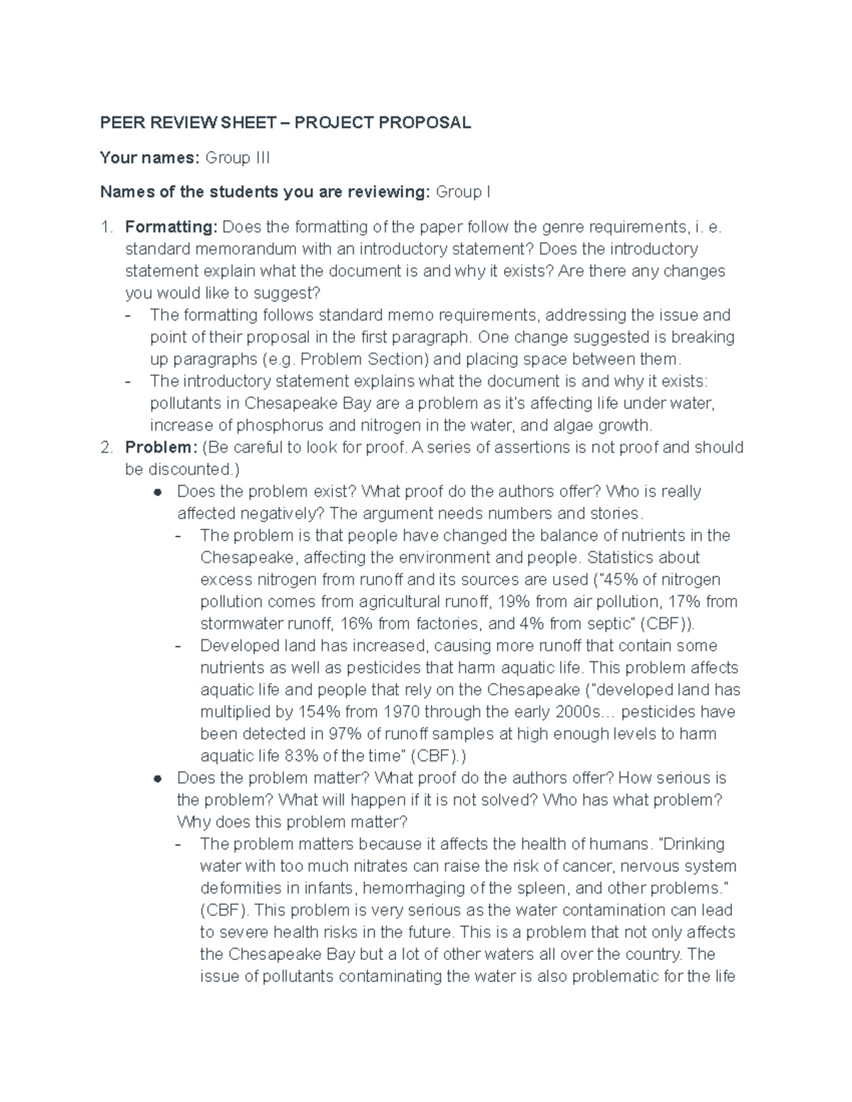 Project Proposal Peer Review Sheet - PEER REVIEW SHEET – PROJECT ...