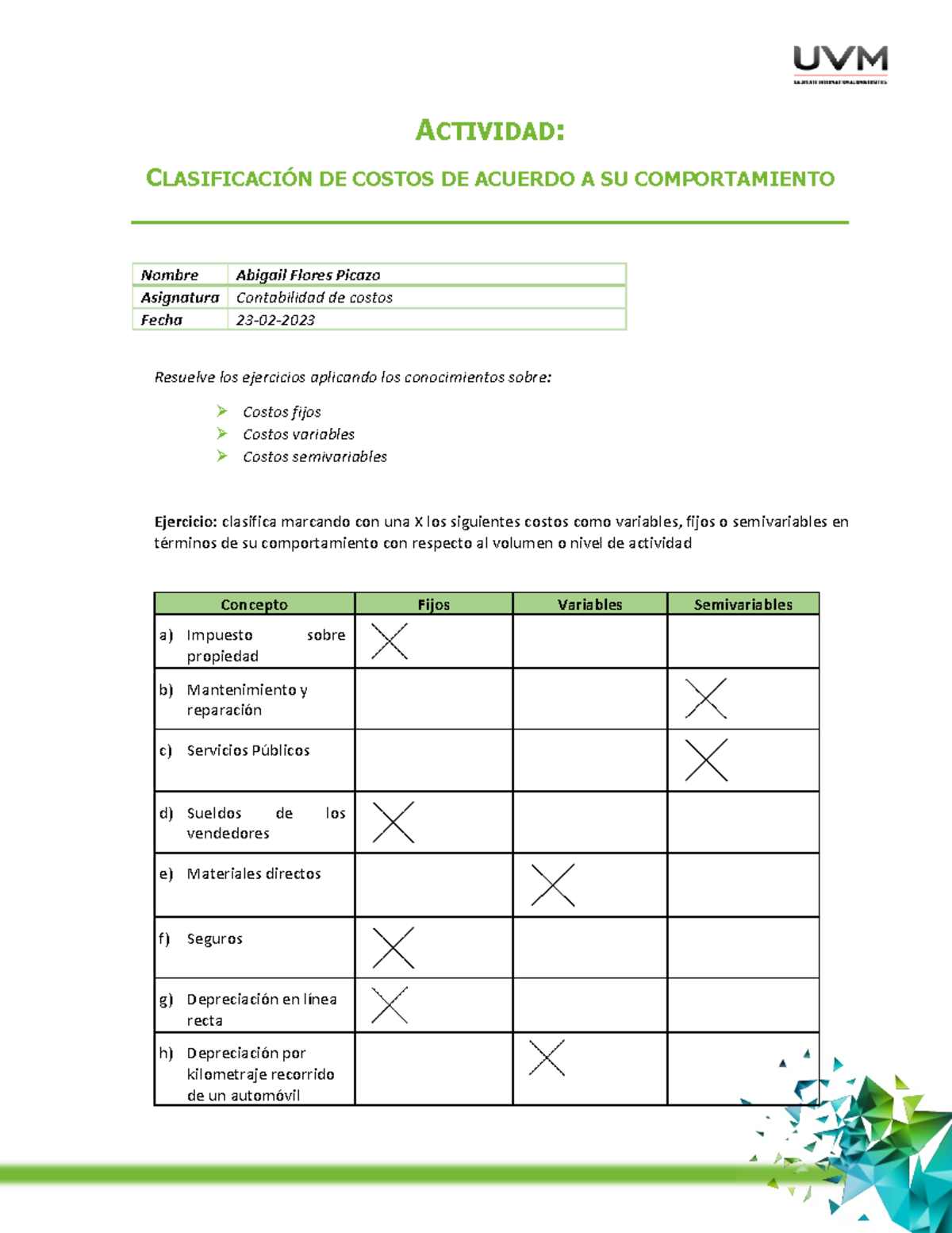 Matriz de clasificación (b) AFP - ACTIVIDAD: CLASIFICACI”N DE COSTOS DE ...