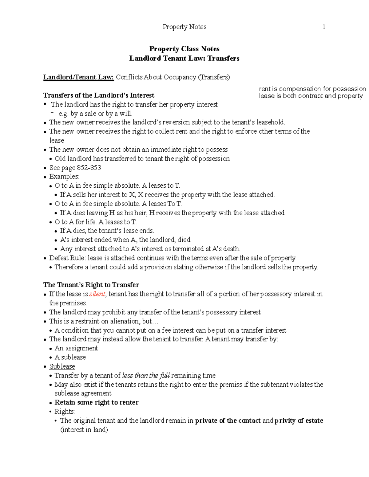 Landlord Tenant Law Transfers Property Class Notes Landlord Tenant landlord-tenant-law-transfers-property-class-notes-landlord-tenant