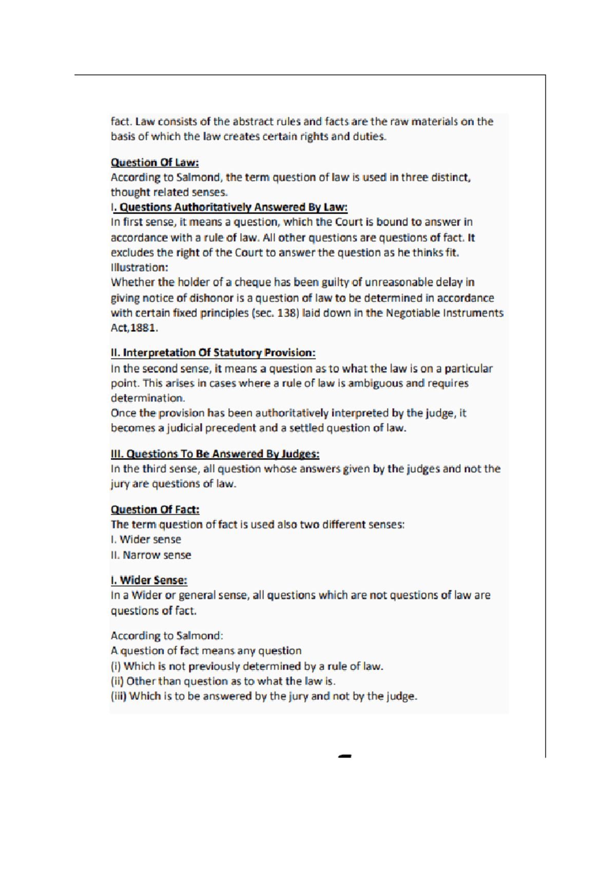 Question of law n fact - fact. Law consists of the abstract rules and ...