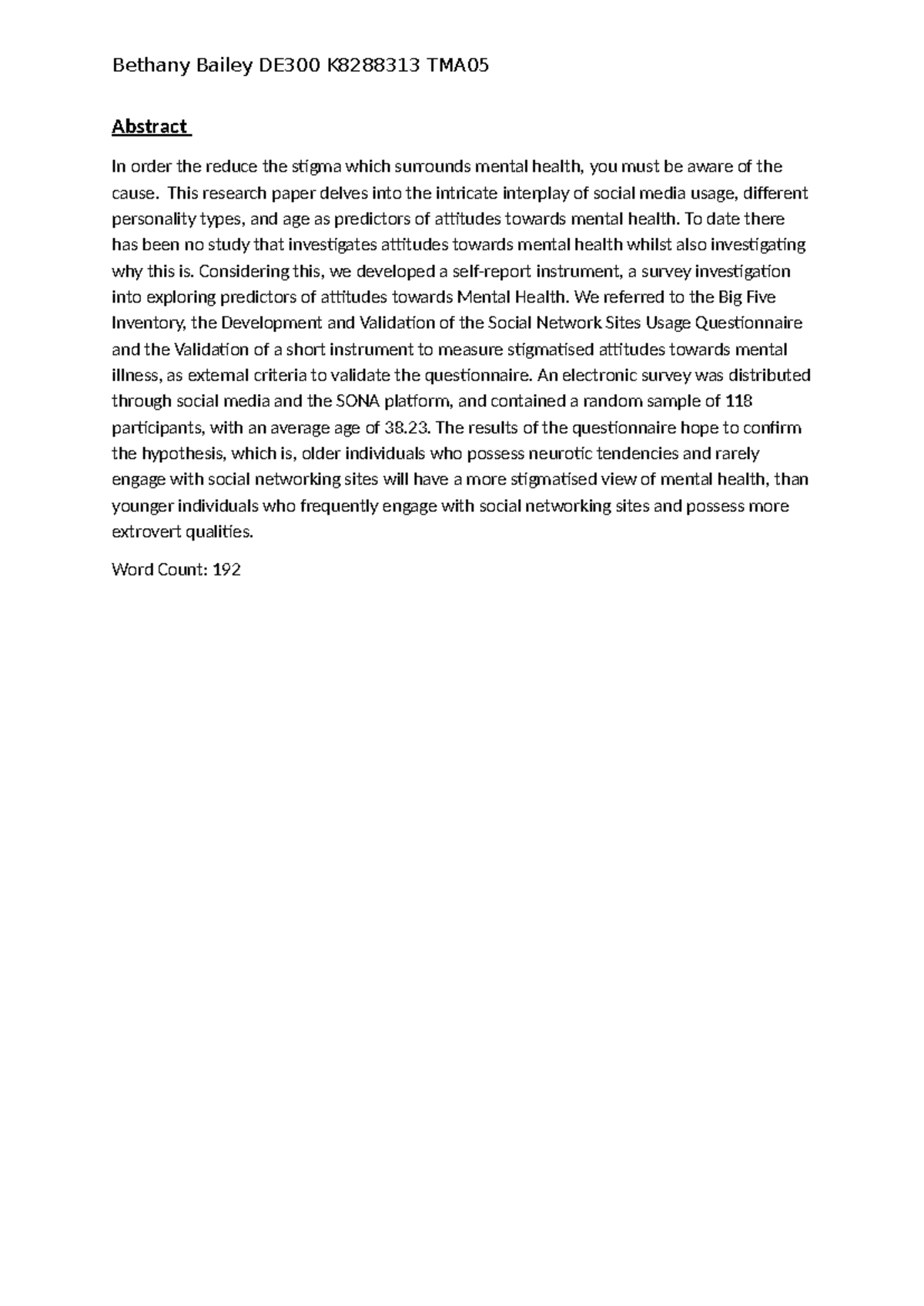 DE300 TMA05 Abstract - Bethany Bailey DE300 K8288313 TMA Abstract In ...