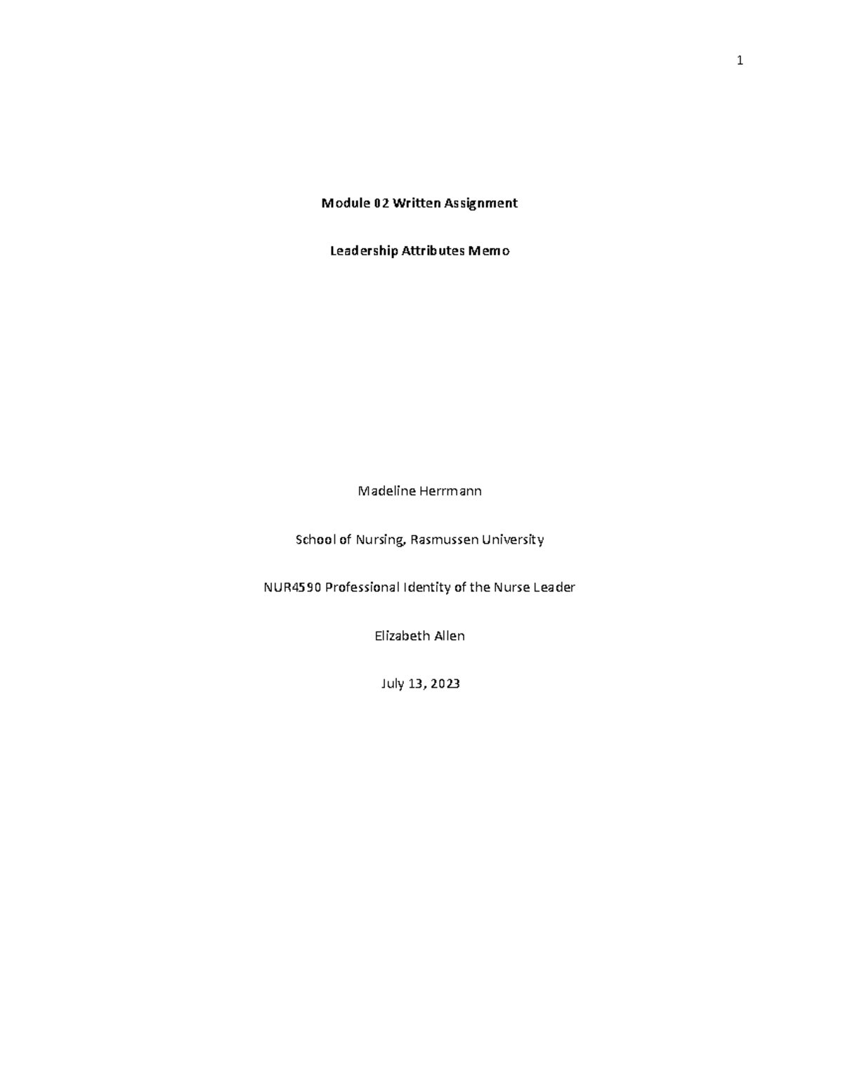 Memo final - Module 02 Written Assignment Leadership Attributes Memo ...