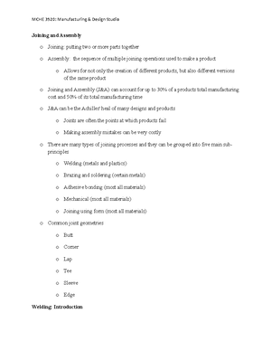 MCHE 3920 Ch. 27 Notes - Manufacturing Process Choice and Process ...