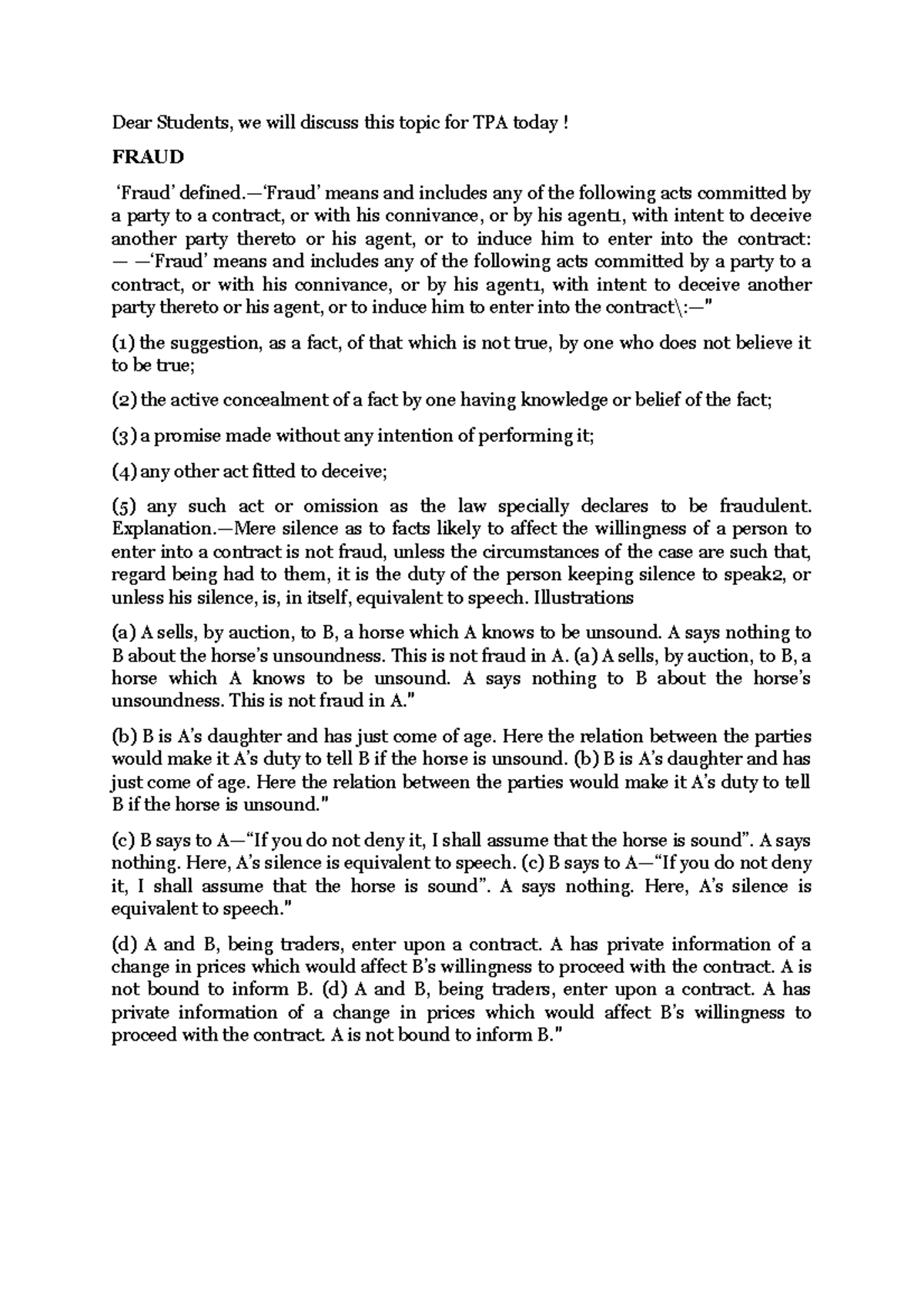 Fraud - Lecture notes 10 - Dear Students, we will discuss this topic ...