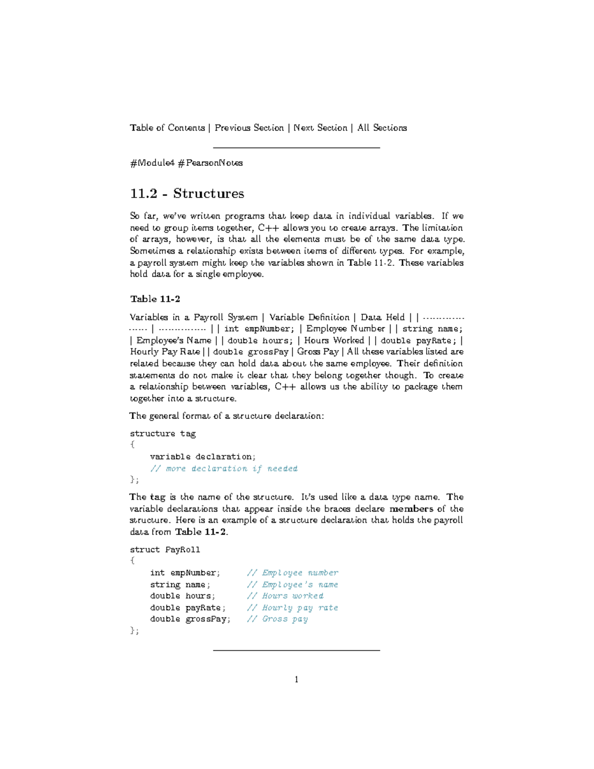11.2 - Structures - Table of Contents | Previous Section | Next Section | All Sections #Module4 ...