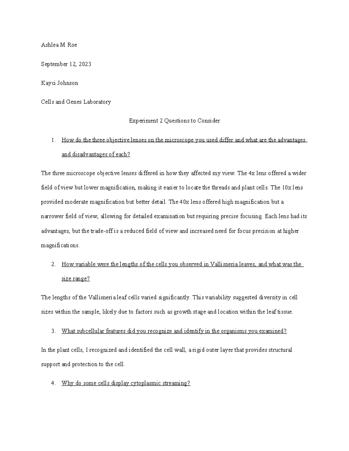 Experiement+2+Questions+to+Consider - Ashlea M Roe September 12, 2023 ...