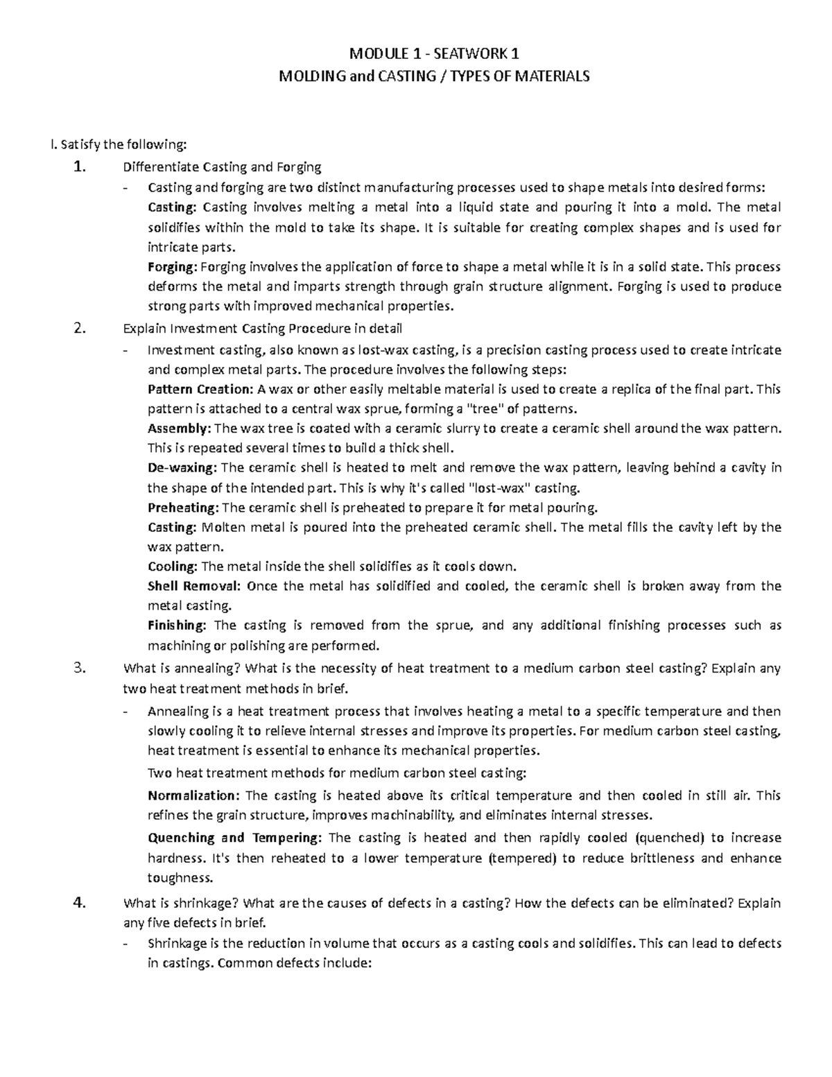 104 A1 - Activity#1 - MODULE 1 - SEATWORK 1 MOLDING and CASTING / TYPES ...