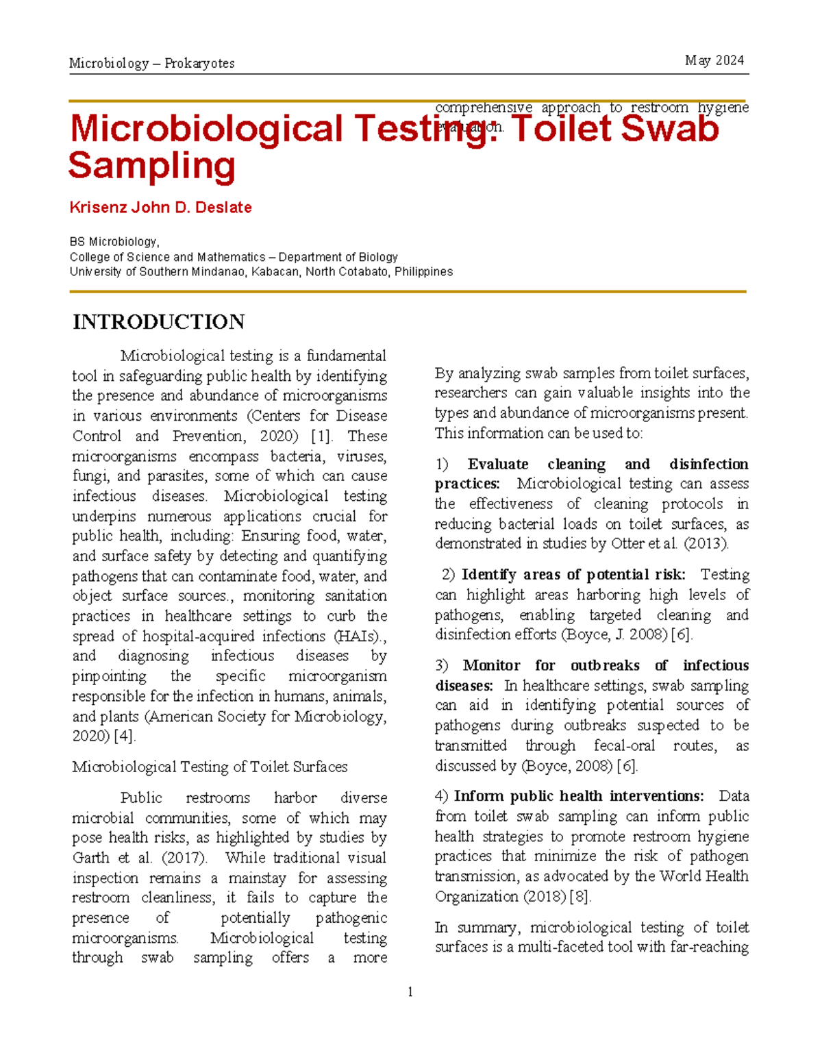Microbiological Testing Final - INTRODUCTION Microbiological testing is ...