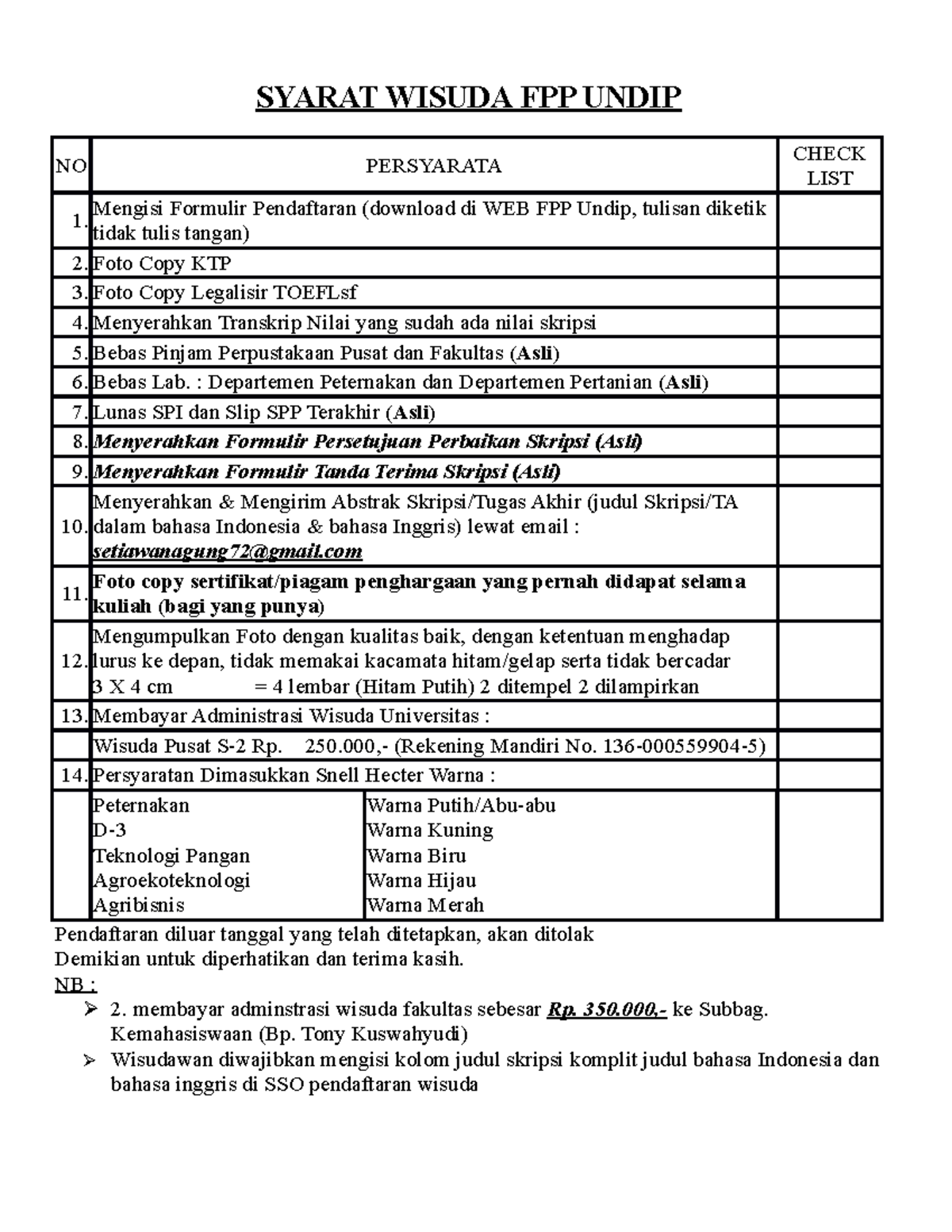 Syarat-wisuda-fpp - Syarat-wisuda-fpp - SYARAT WISUDA FPP UNDIP NO ...