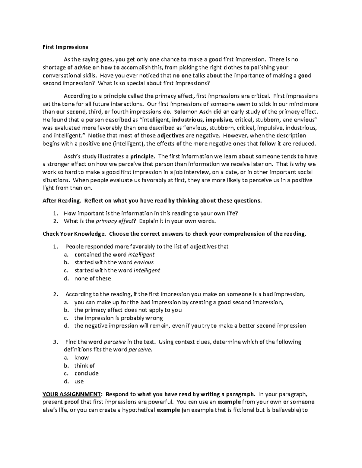 First Impressions Ch 3 - First Impressions As the saying goes, you get ...