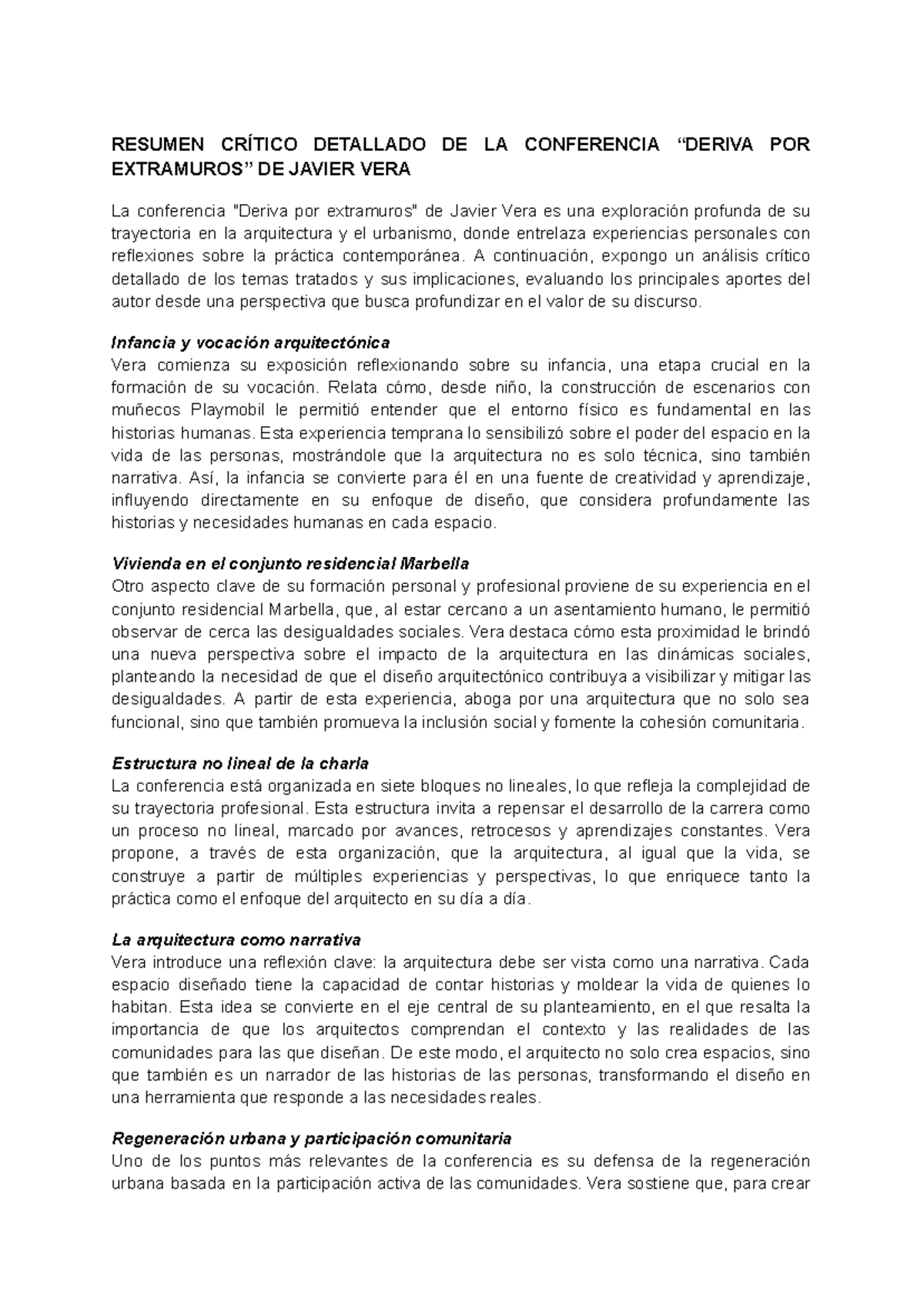 Resumen Crítico - RESUMEN CRÍTICO DETALLADO DE LA CONFERENCIA “DERIVA ...