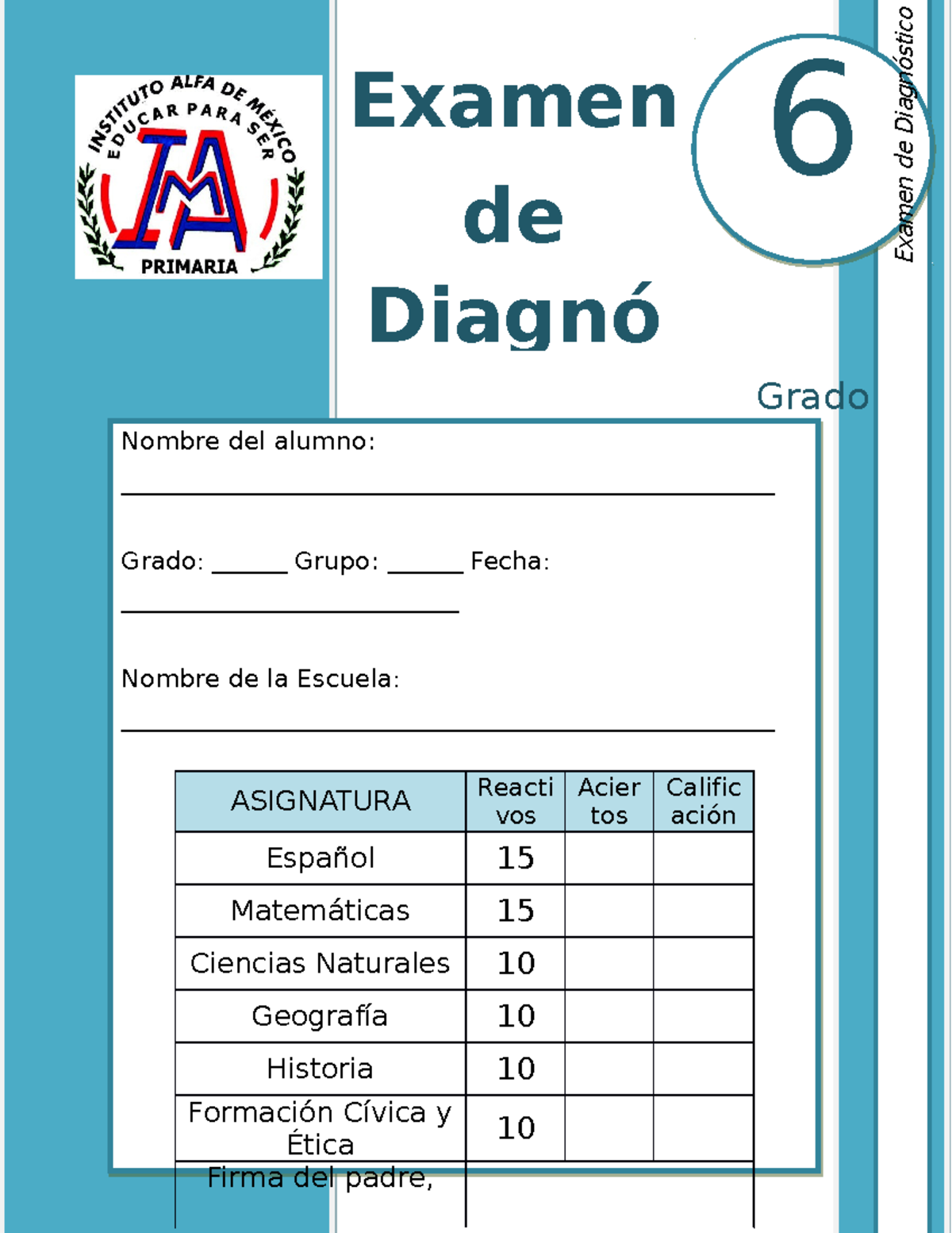 6to Grado - Examen de Diagnóstico (2018-2019 ) - Examen de Diagnó 6 ...