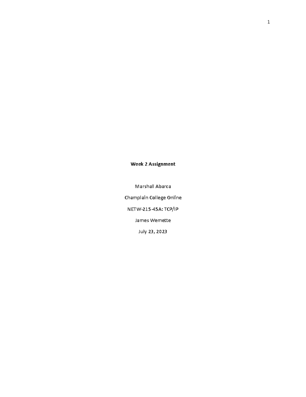 NETW-215-45A Week 2 Assignment - Week 2 Assignment Marshall Abarca Champlain College Online ...