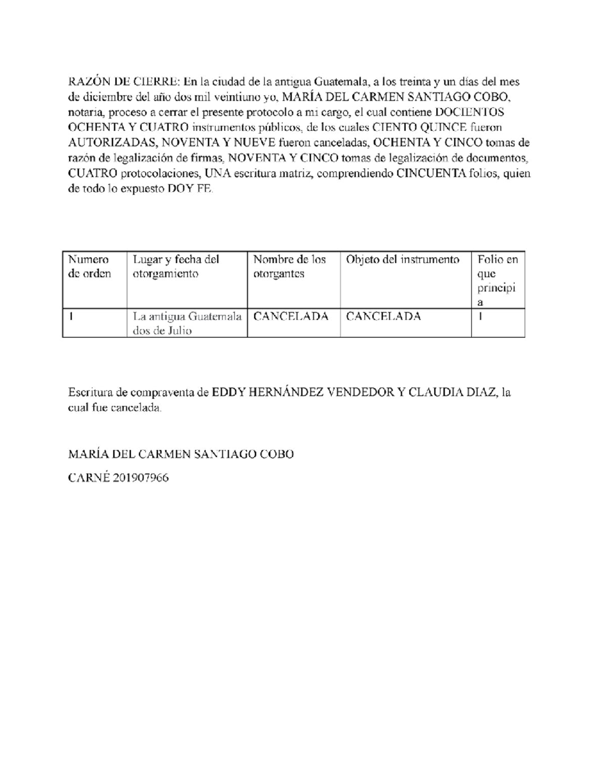Cierre e indice de protocolo - Derecho Notarial - Studocu