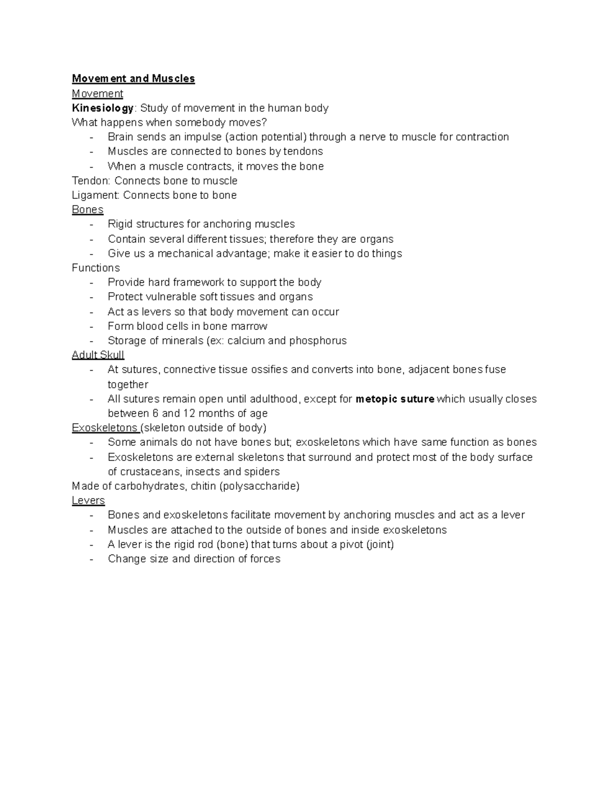 Biology Muscle Notes - Movement and Muscles Movement Kinesiology: Study ...